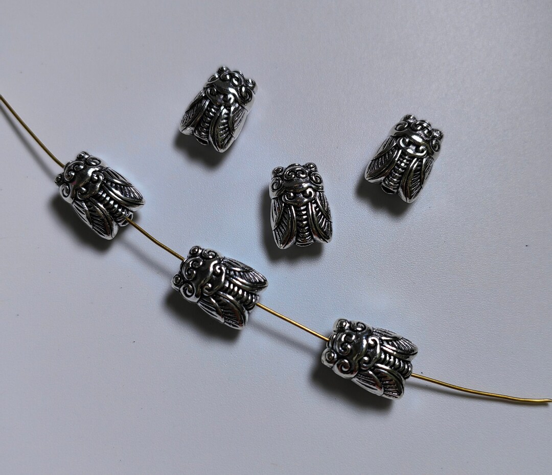 Double Sided Metal Cicada Beads, 10x13x7mm Antique Silver Insect Beads ...