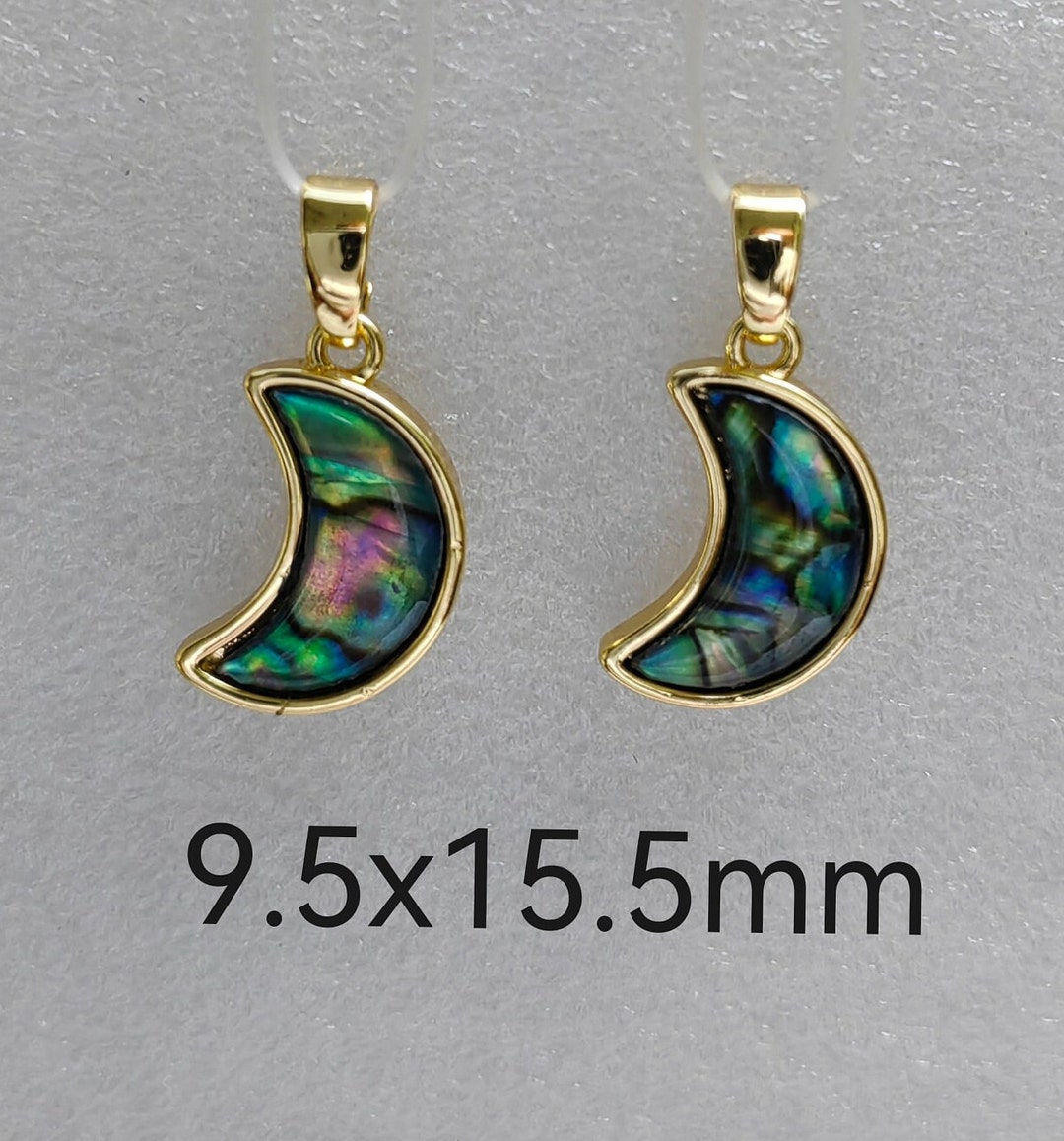 2 - 50 Pcs Abalone Shell Half Moon Charms, 9.5x15.5mm Gold Plated With ...