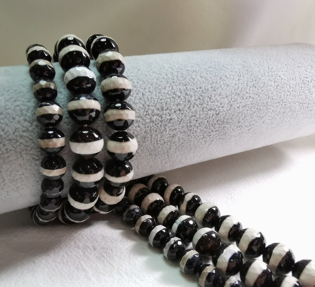 Faceted Tibetan Agate Beads, 8mm 10mm Tibetan Dzi Beads, Black White ...