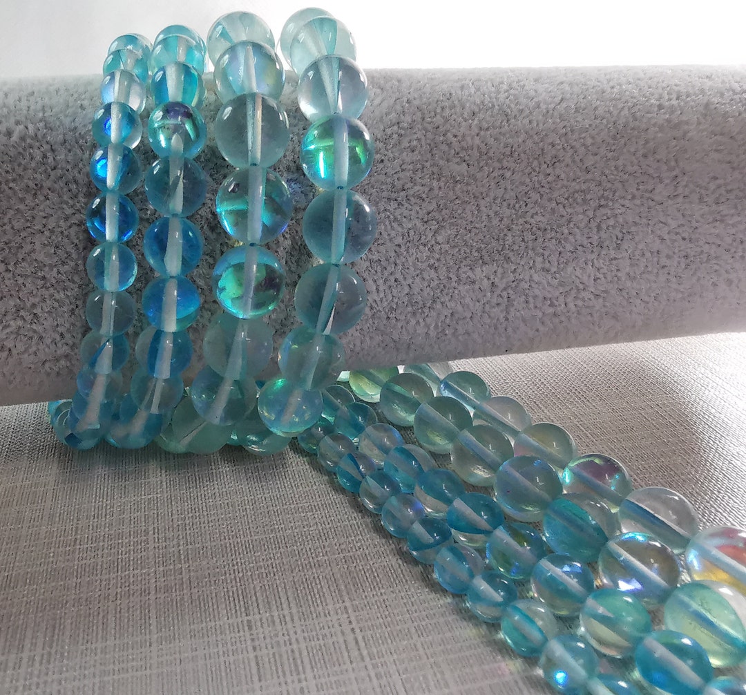 1 Full Strand Smooth Round Mermaid Glass Beads, 6mm 8mm 10mm Mystic ...