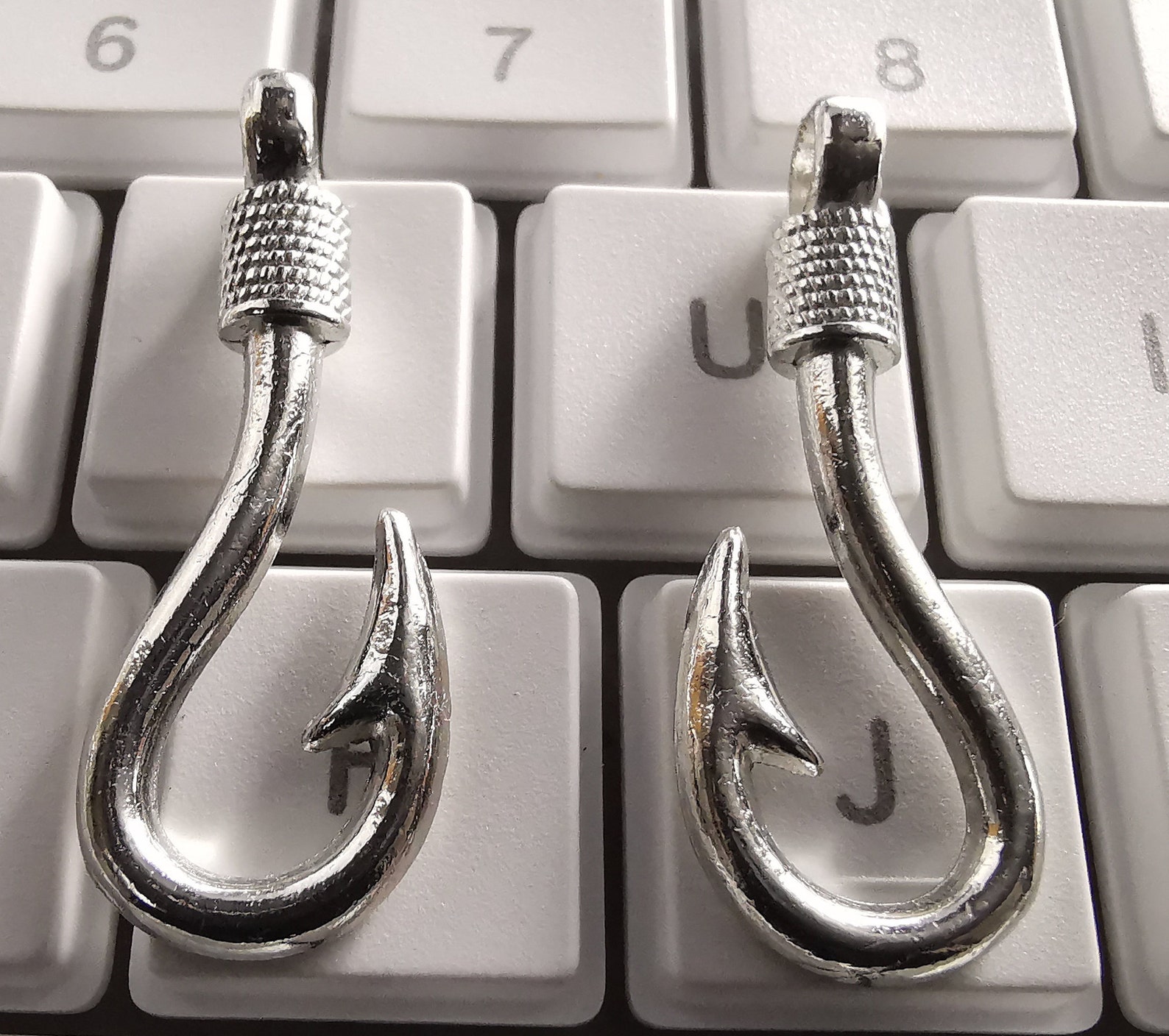 20 Pcs Antique Silver Fish Hook Charm Pendant Silver Hook - Etsy