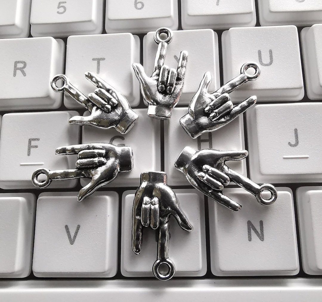 30pcs Antiqued Silver I Love You Sign Charms, 12x22mm Sign Language ...