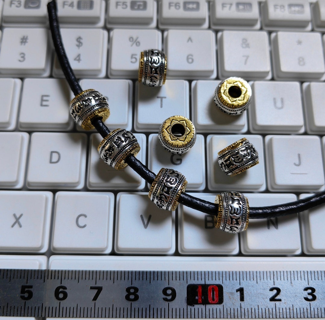 12x8mm Two Tone Six Words Mantra Beads, Engraved Six Character Great ...