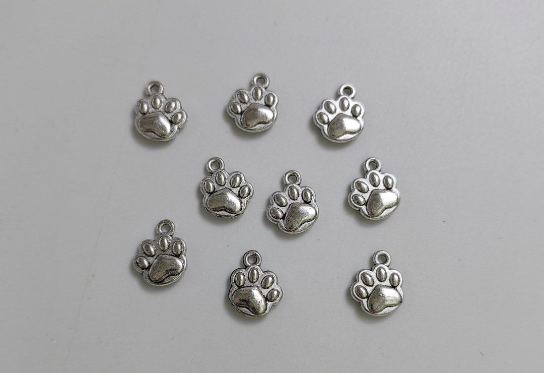 50 Pcs Antique Silver Paw Print Charms, 10x12 Mm Animal Footprints ...