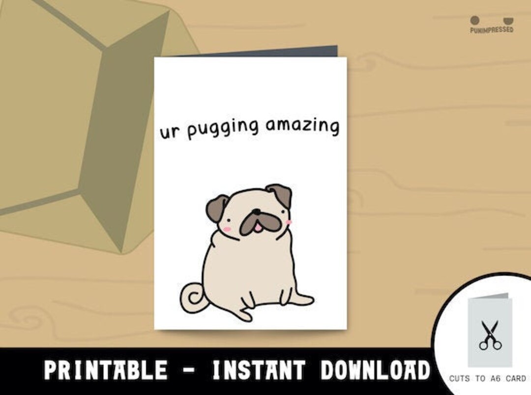 LOVE PUN CARD - Friend Girlfriend Boyfriend Pun Funny Pet Pugs Dog Art ...