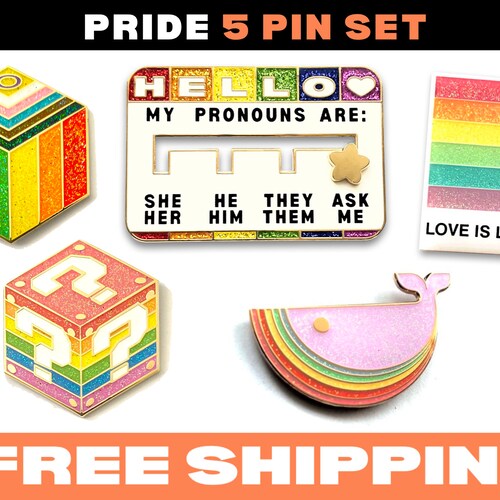 PRIDE 5 PIN SET He She Gender Identity Fluid Nonbinary They - Etsy