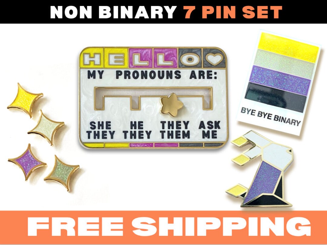 NON BINARY 7 PIN Set | Pride Non Binary Art Lgbt Equality Love Glitter ...