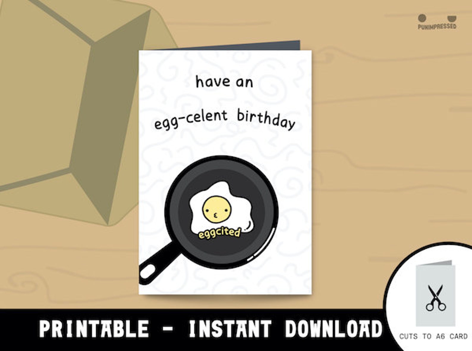 EGGCELENT BIRTHDAY CARD - Egg Pun Funny Art Greeting Card Print Kawaii ...