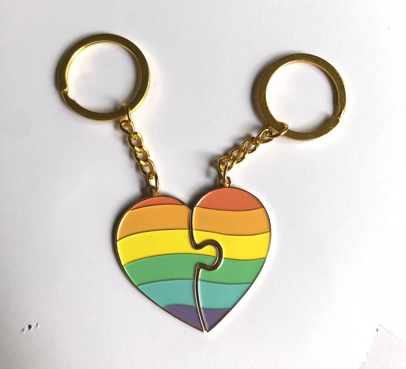 GAY COUPLE KEYCHAIN lgbt lesbian heart rainbow anniversary | Etsy