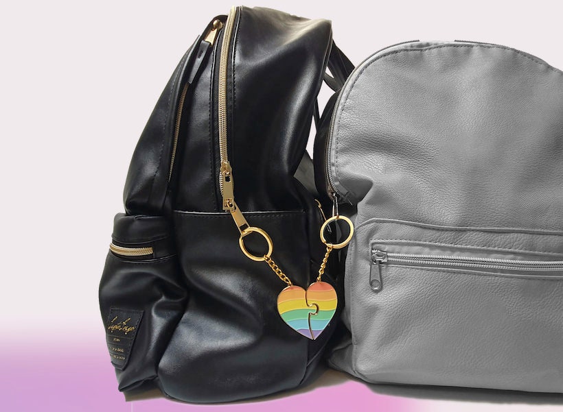 GAY COUPLE KEYCHAIN Lgbt Lesbian Heart Rainbow Anniversary | Etsy