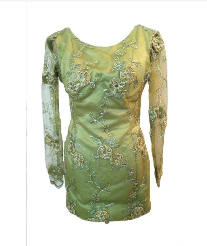 Femmes robe de soirée vintage 60s mod gogo vert sexy dos nu dentelle ...