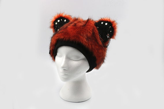 Goth Bear Beanie Adult Dark Kawaii Satin Lined Bear Hat With - Etsy