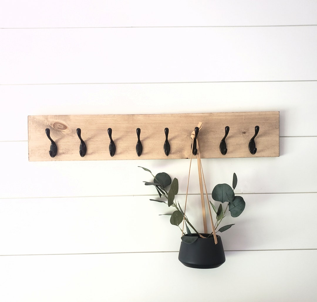 Rustic Hook Rack, Wooden Coat Rack, Wood Wall Mount Coat Rack, Black ...