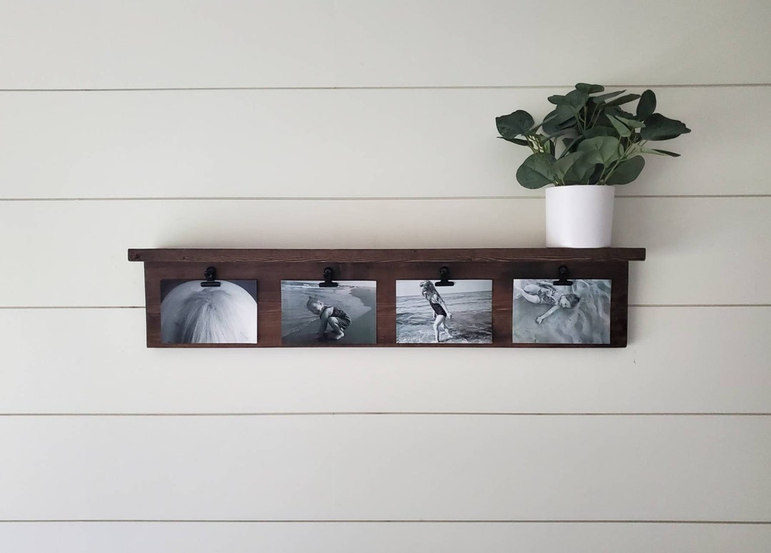Wood Photo Board, Rustic Photo Board With Shelf, Picture Frames With ...