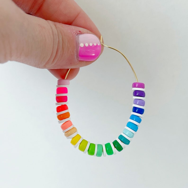 Rainbow Beaded Hoops - Etsy