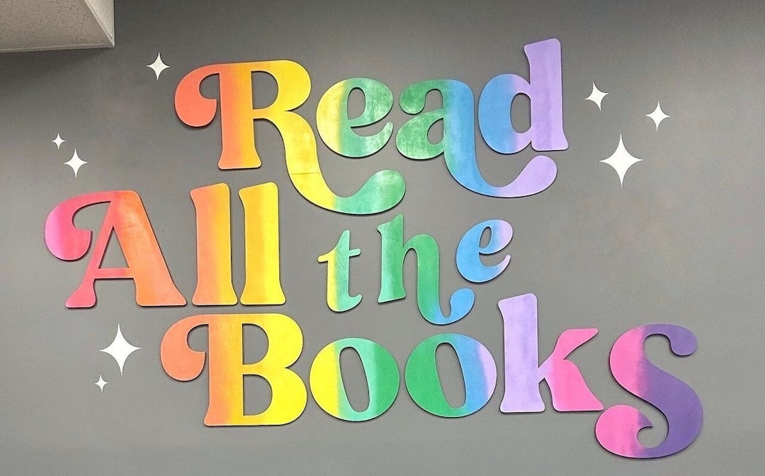 Large Read All the Books Rainbow Library Sign - Etsy