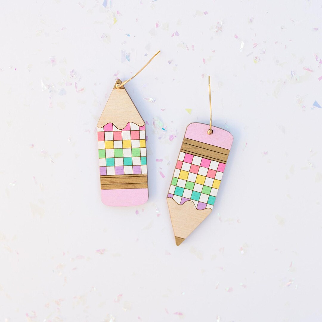 Pastel Rainbow Checker Teacher Pencil Earrings - Etsy