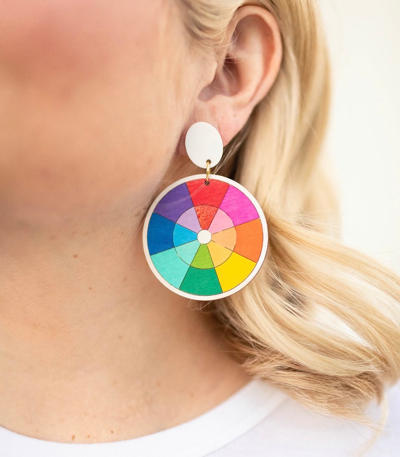 Color Wheel Wooden Earrings - Etsy