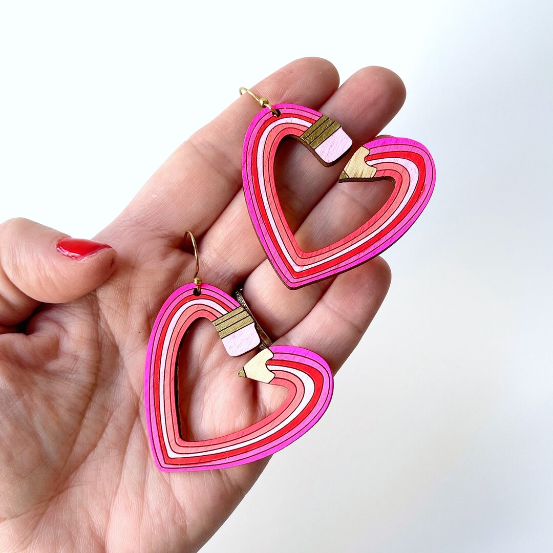 Pink Heart Pencil Earrings - Etsy