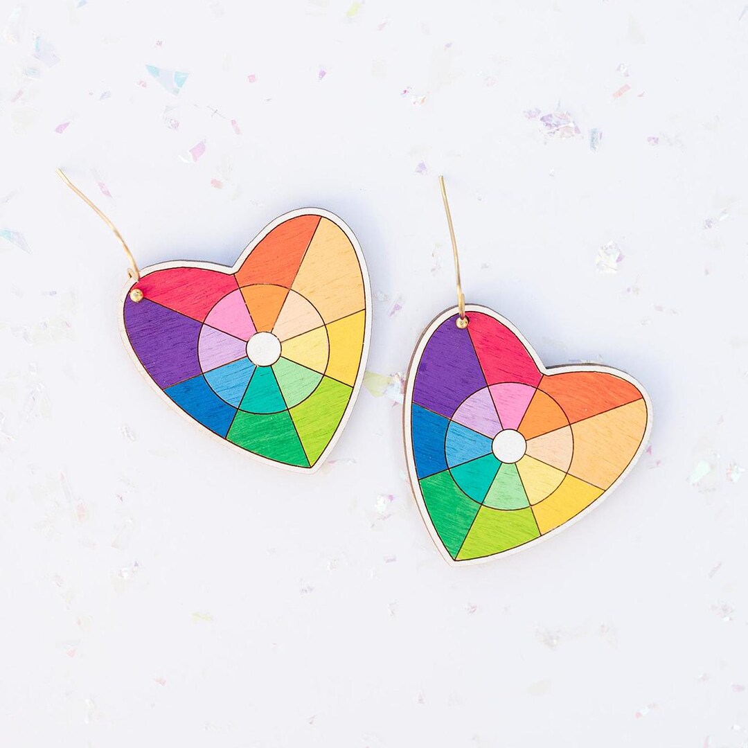 Heart Color Wheel Wooden Earrings - Etsy