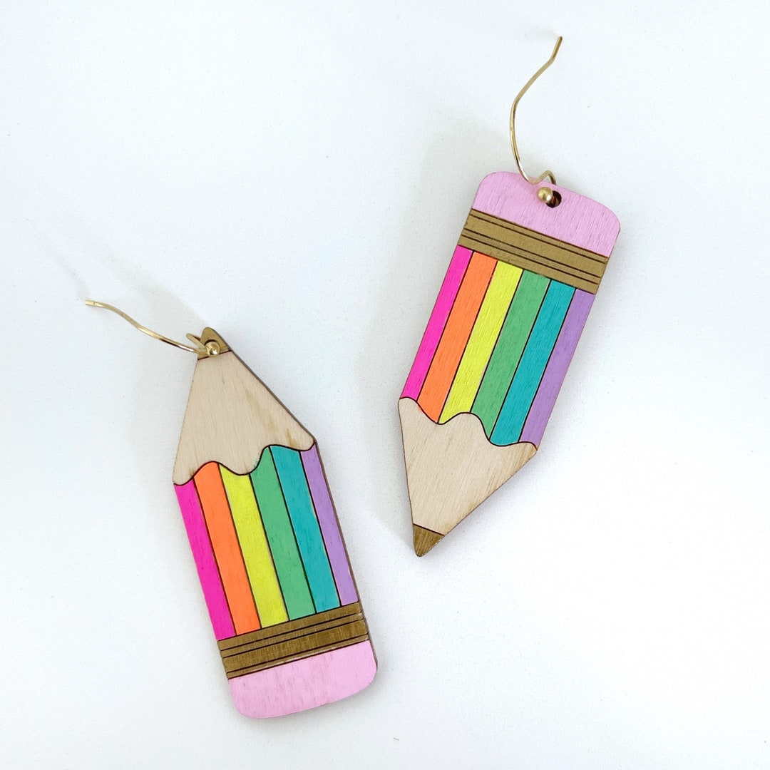 Neon Rainbow Pencil Earrings - Etsy