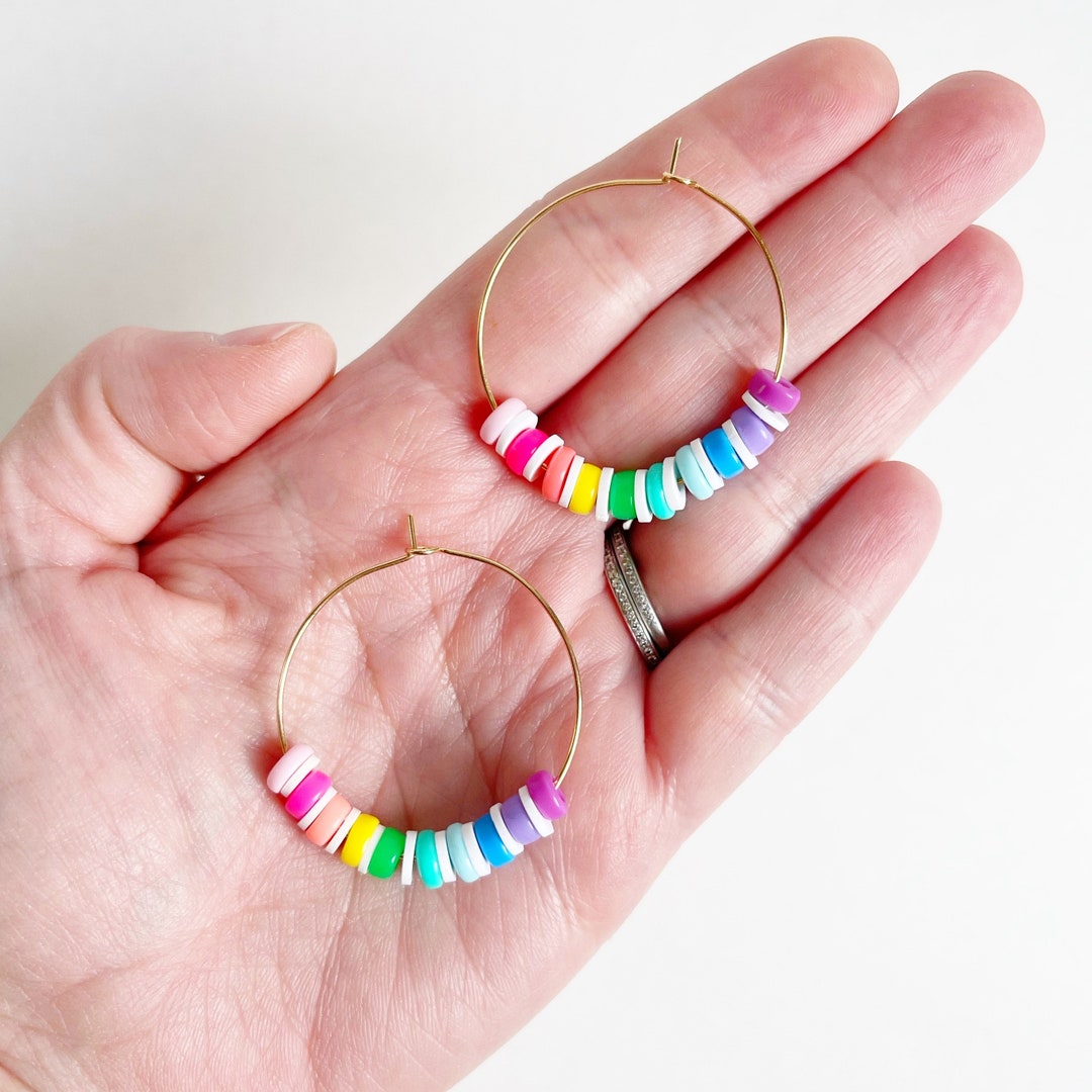 Small Rainbow Beaded Hoops - Etsy