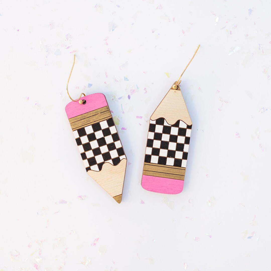 Black and White Checker Pencil Earrings - Etsy