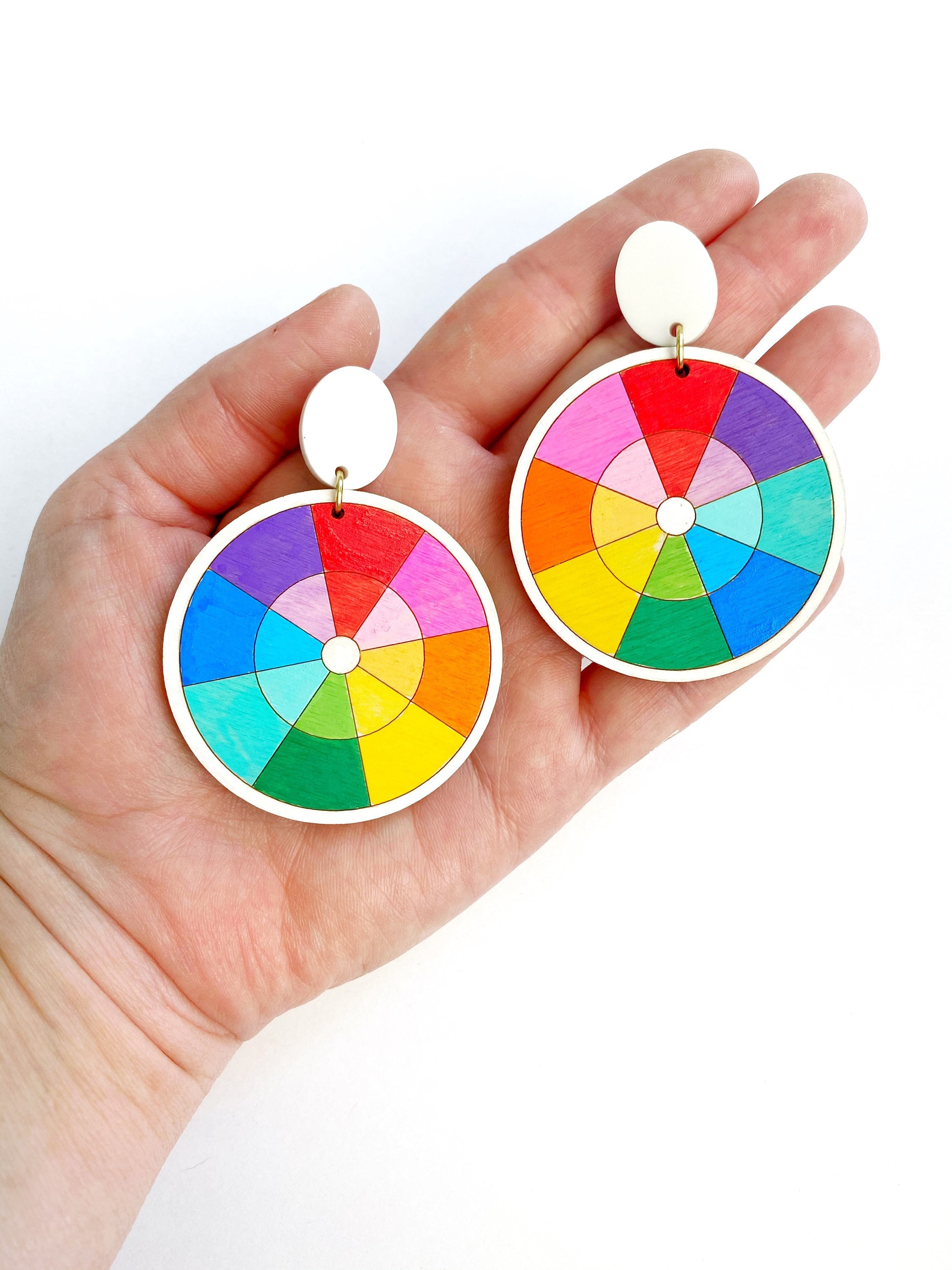 Color Wheel Wooden Earrings - Etsy
