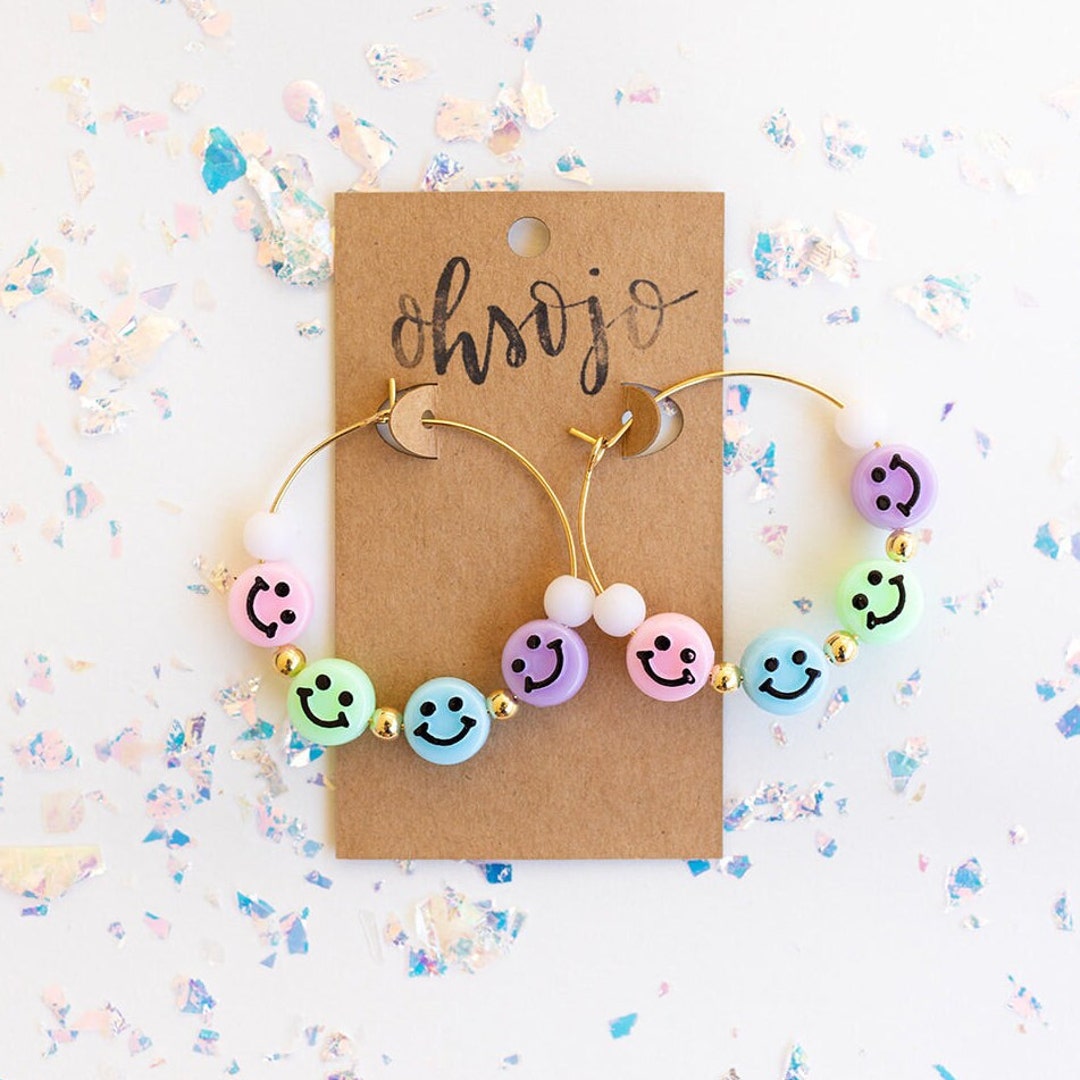 Beaded Smiley Face Hoops - Etsy