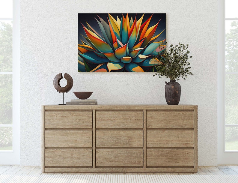 Agave Cactus Art Modern Colorful Plant Decor Contemporary - Etsy