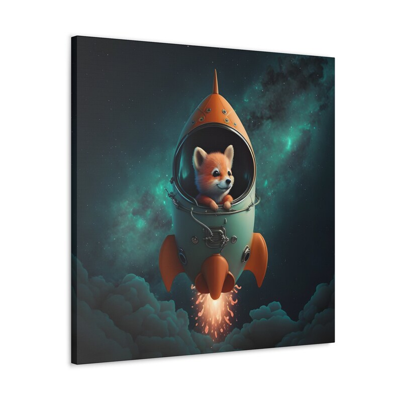 Fox Rocket Ship Canvas - Etsy