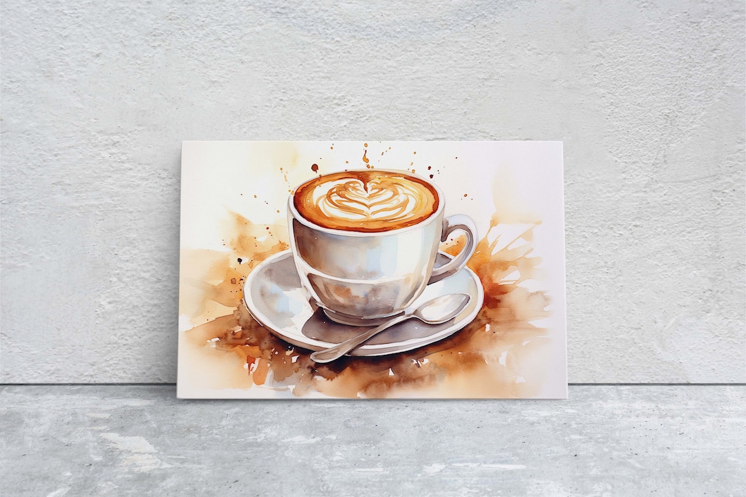 Watercolor Latte on Canvas, Coffee Lover, Cafe Art, Restaurant Decor ...