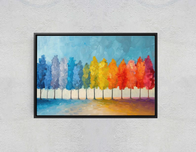 Pastel Rainbow Tree Canvas, Seasonal Colors (large Framed Art) - Etsy
