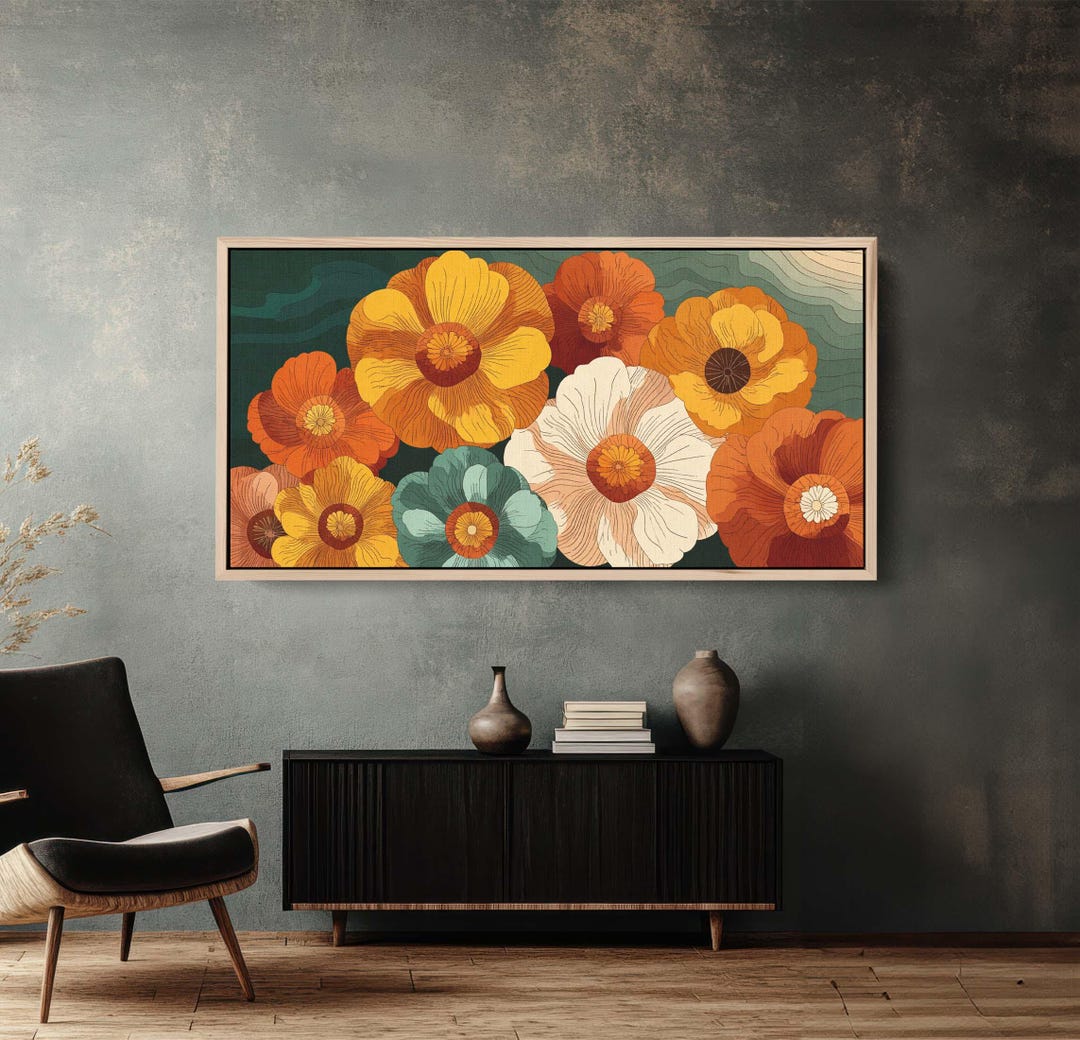Retro 70s Flower Power Canvas Print, Vintage Style Floral Wall Art - Etsy