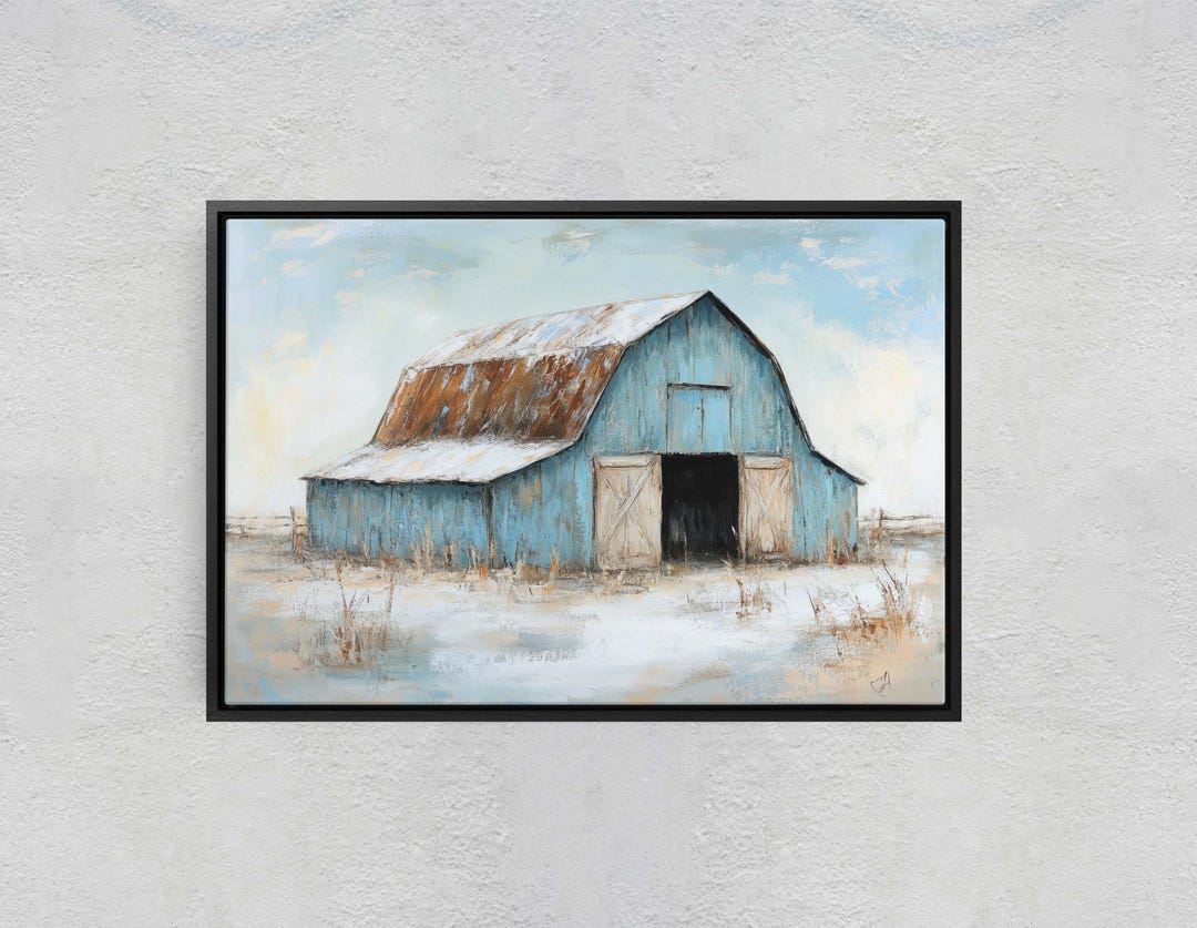 Blue Barn Painting, Farm Barn Decor, Barncore, Cottagecore - Etsy