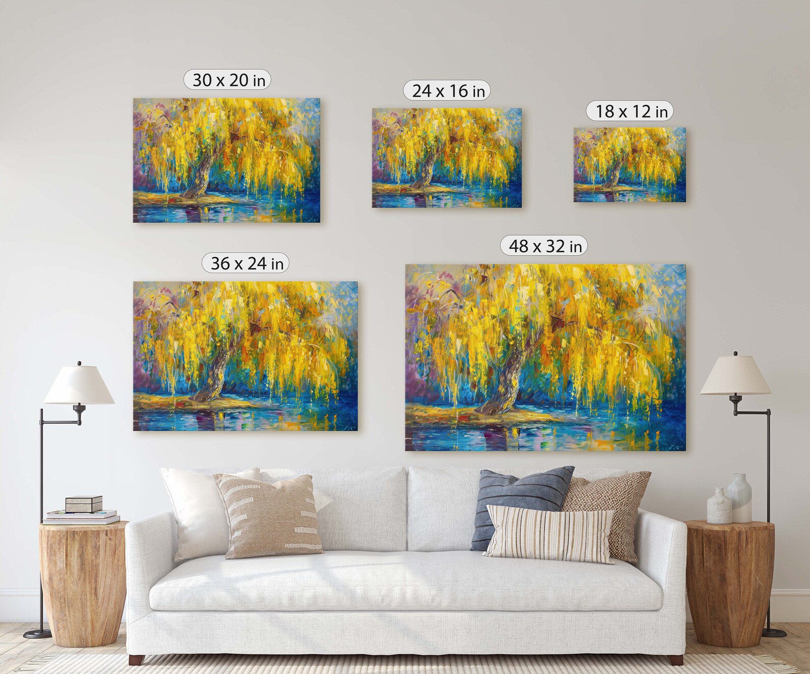 Golden Willow, Weeping Willow, Abstract Modern, Framed Canvas, Large ...