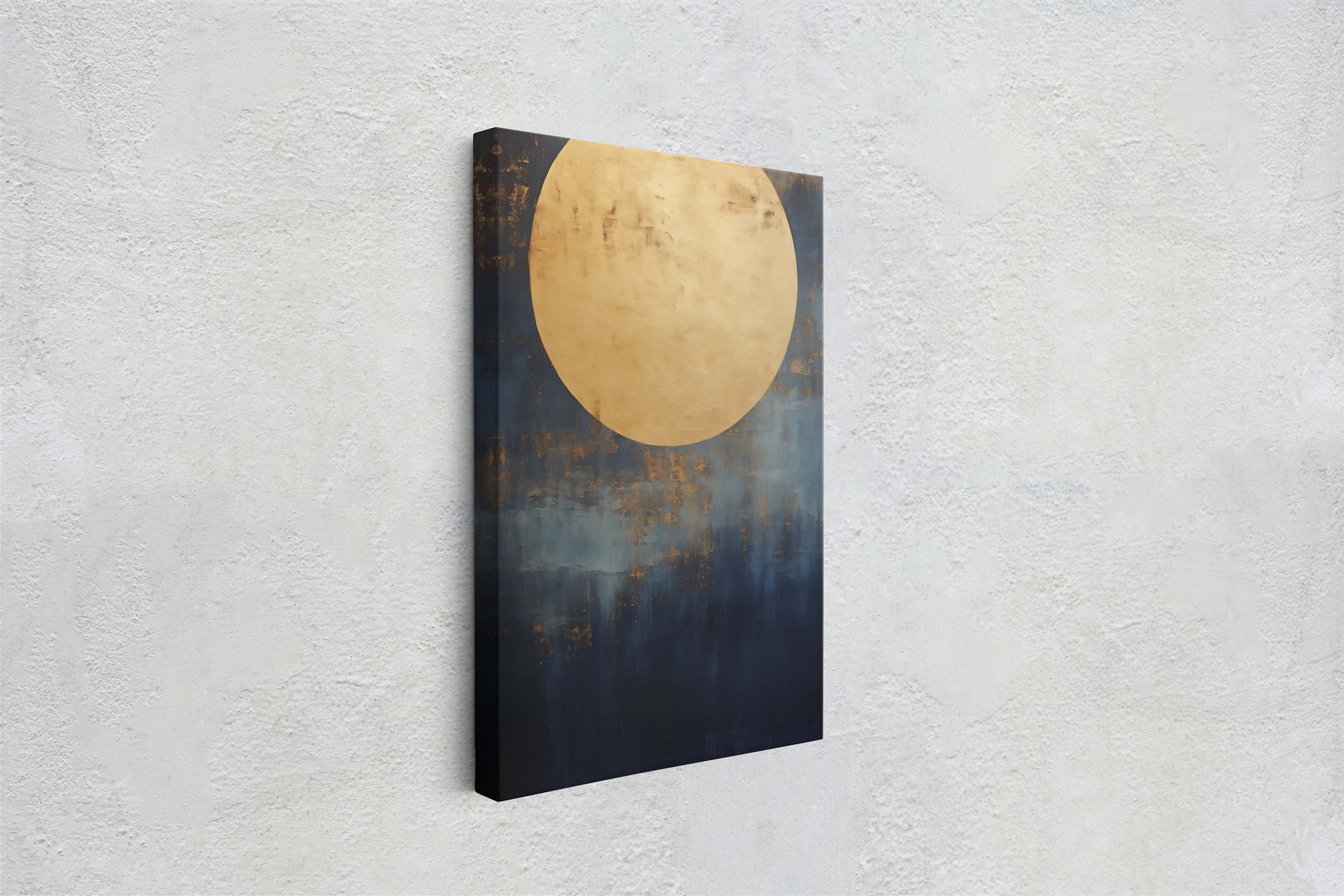 Gold Moon on Indigo, Moon Painting, Minimalist Art, Circle Indigo ...