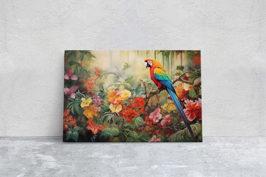 Jungle Bird Painting, Jungle Art, Green Jungle, Framed Canvas, Large ...