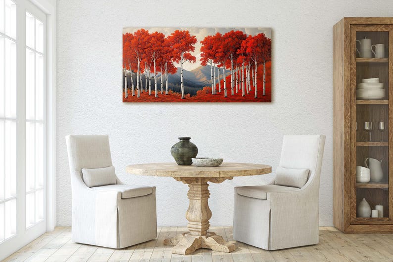 Red Aspen Tree Art, Fall Tree Painting, Mountain Aspens, Autumn Colors ...