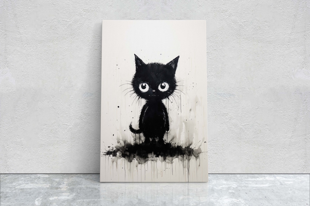 Black Cat Art, Black and White Cat, Cat Ink, Kitten Print, Graffiti ...