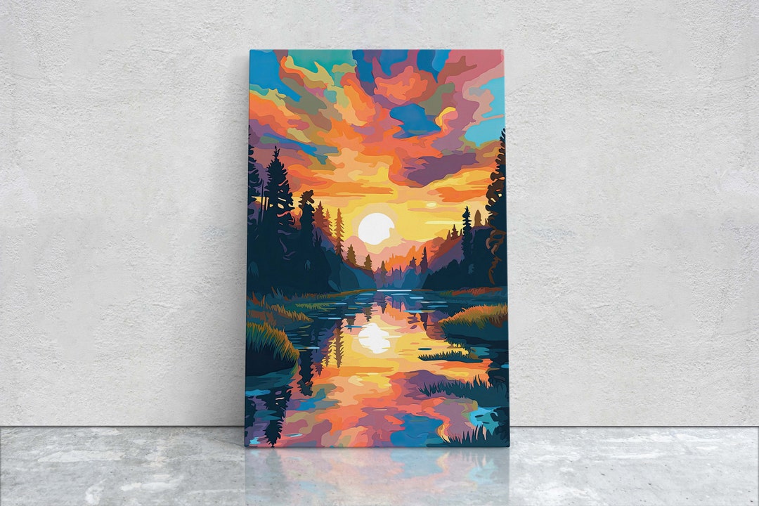 Lake at Sunset, Fauvist Color, Calm Water, Chromatic, Impressionist Art ...