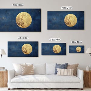 Indigo Gold Moon, Full Moon Art, Moon Landscape, Contemporary Art ...