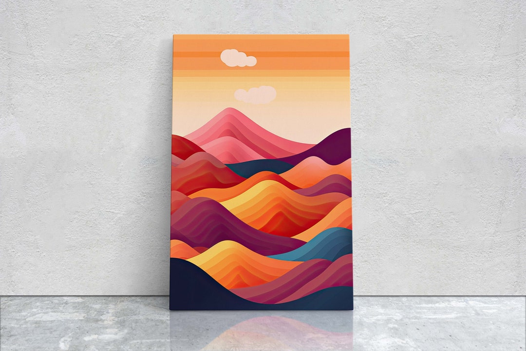 Minimalist Mountains, Sunset Decor, Flat Art, Vibrant Color, Bold Art ...