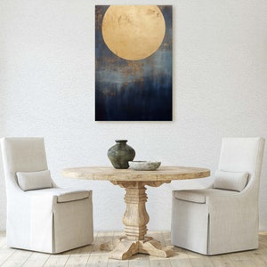 Gold Moon on Indigo, Moon Painting, Minimalist Art, Circle Indigo ...