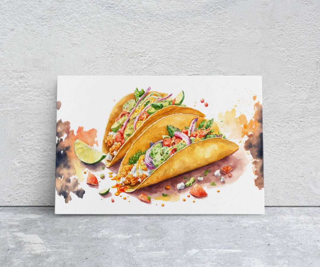 Watercolor Taco Canvas Art Ready to Hang Large Print, Oil Painting ...
