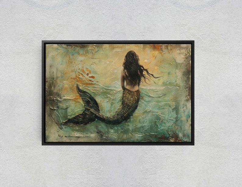 Mermaid in Solitude, Nautical Artwork, Ocean Decor, Mythical Creature ...