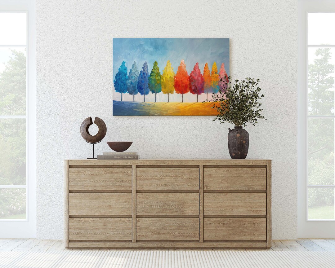 Seasons Painting, Pastel Trees, Rainbow Tree, Spring Summer, Fall ...