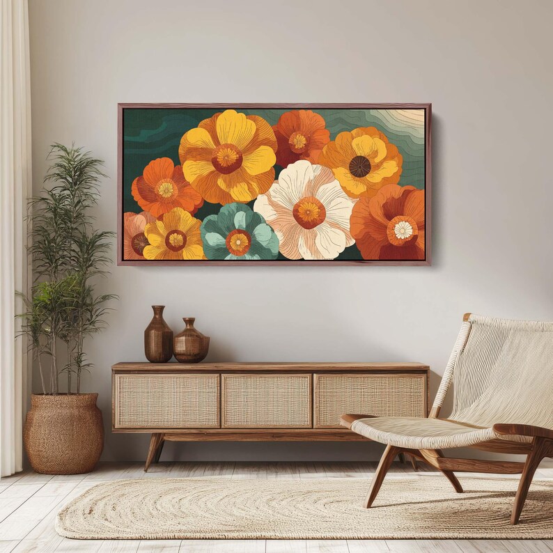 Retro 70s Flower Power Canvas Print, Vintage Style Floral Wall Art - Etsy