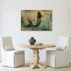 Mermaid in Solitude, Nautical Artwork, Ocean Decor, Mythical Creature ...