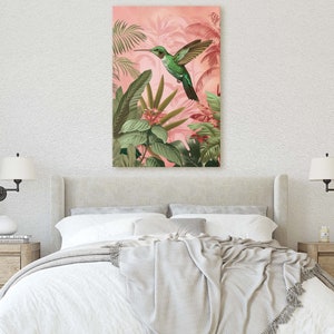 Hummingbird Painting, Pink Tropical, Botanical Jungle, Maximalist Decor ...
